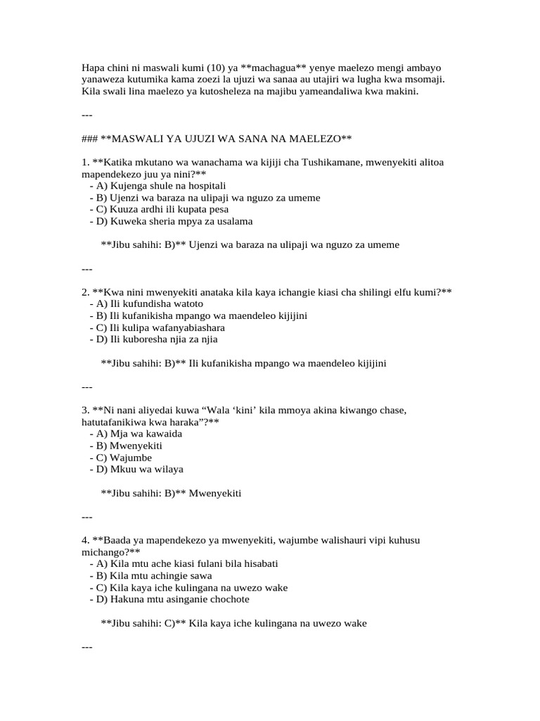 Kiswahili f1 Swali La Pili | PDF