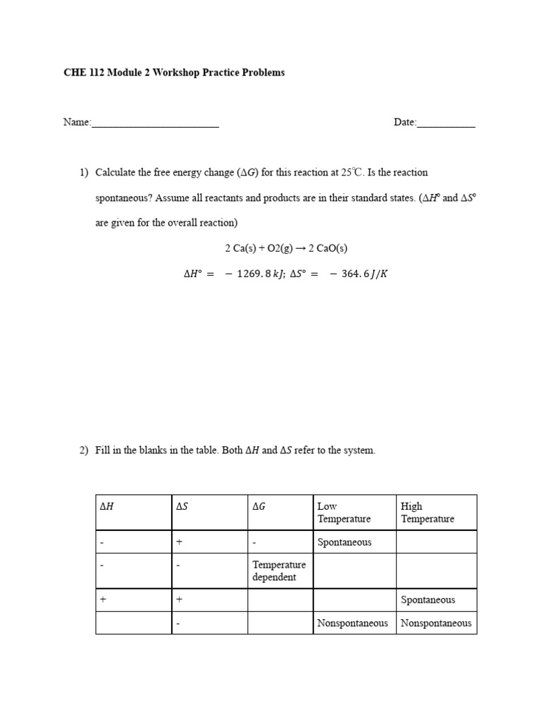 Module 2 Workshop Problems 1 | PDF | Chemical Reactions | Water