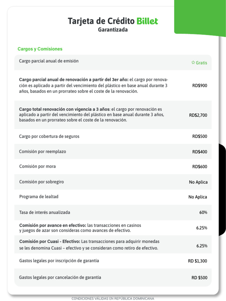 Tarifas TC Garantizada Billet | PDF