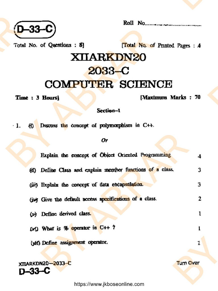 12TH COMPUTER SCIENCE PREVIOUS YEAR PAPERS | PDF