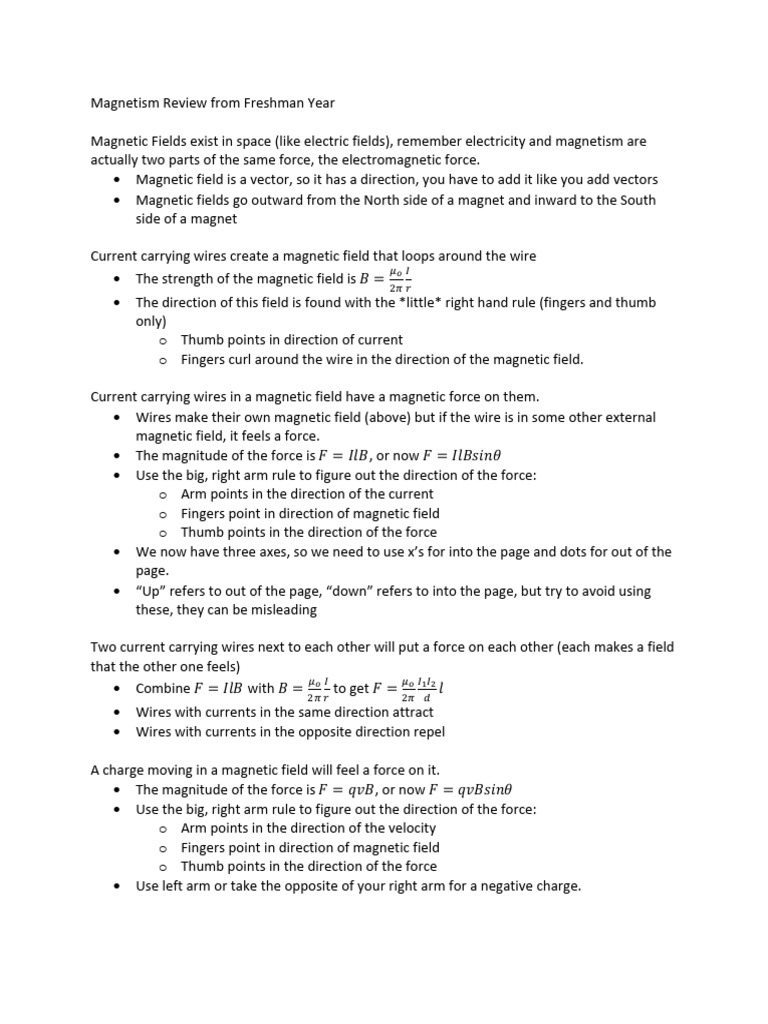 Magnetism Review From Freshman Year | PDF