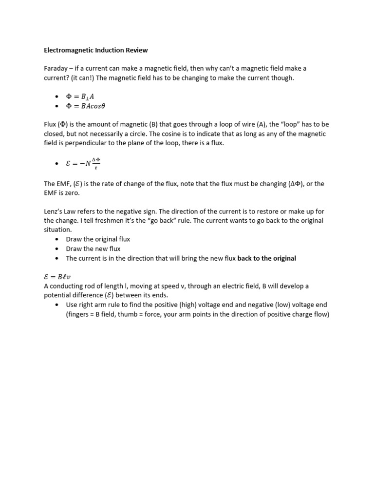 Electromagnetic Induction Review | PDF