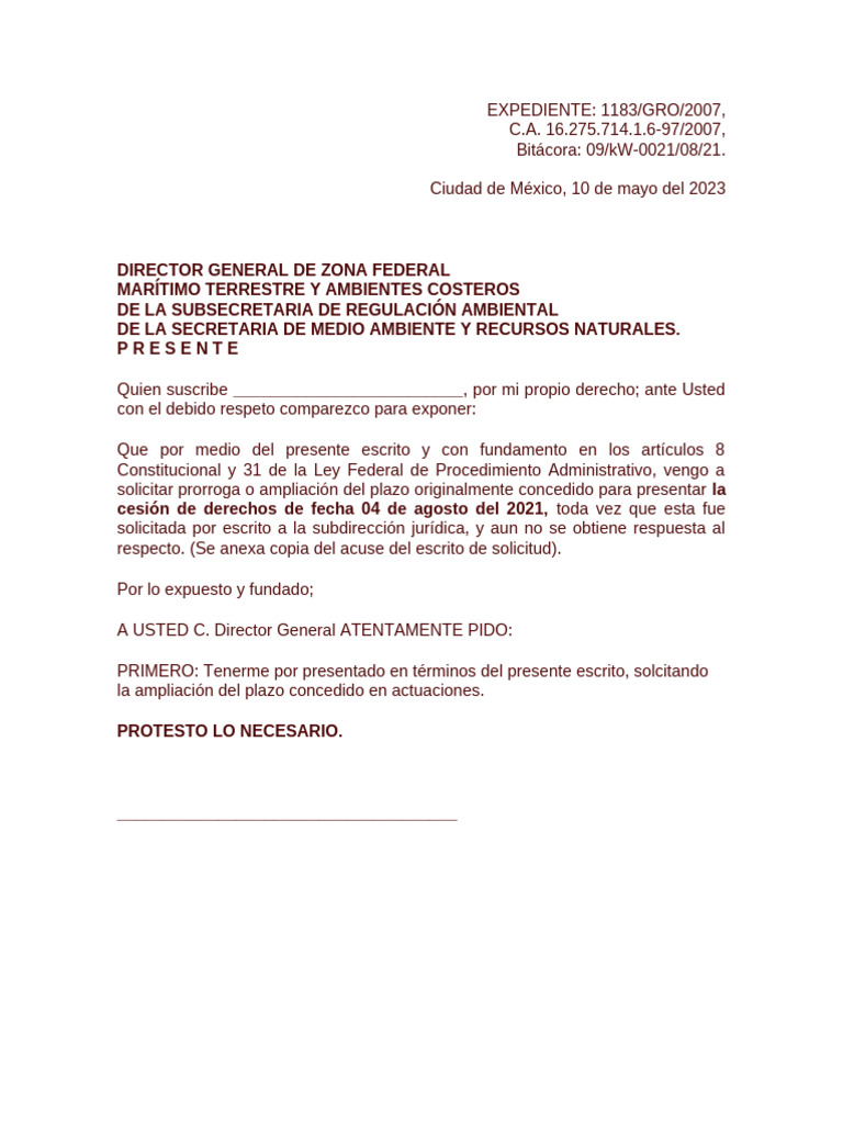 Solicitud de Ampliación de Plazos SEMARNAT | PDF