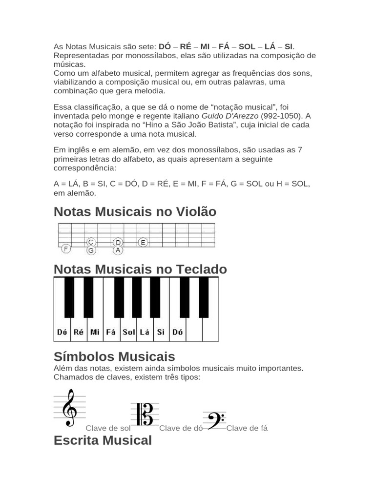 Sete Notas Musicais e Seus Símbolos | PDF | Notação musical | Som