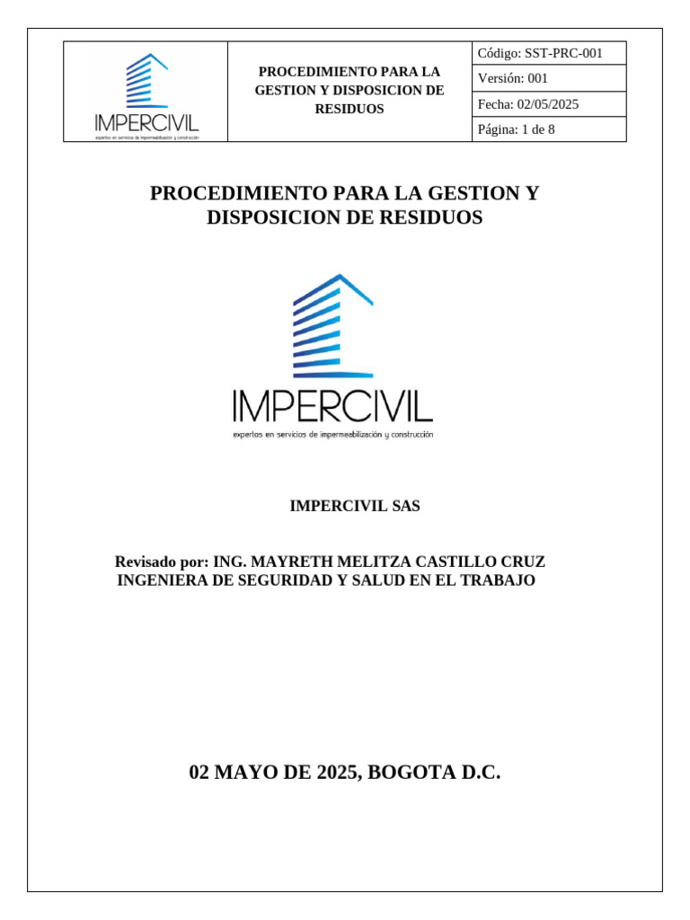 Sst-prc-001 Procedimiento Manejo de Residuos | PDF | Residuos | Materiales