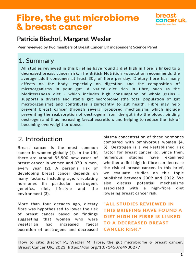 High-Fibre Diet and Breast Cancer Risk | PDF | Dietary Fiber | Diet ...
