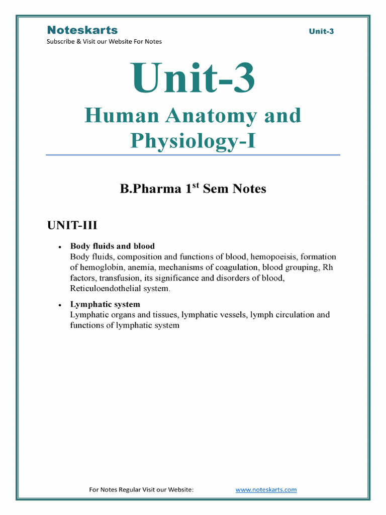 UNIT 3 B.Pharma 1st Sem HAP Unit 3 by Noteskarts | PDF