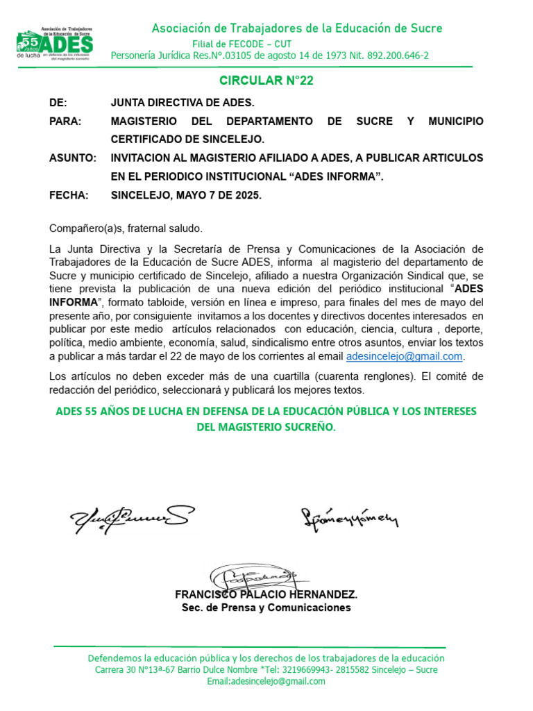 Circular N°22 Ades 2025 | PDF