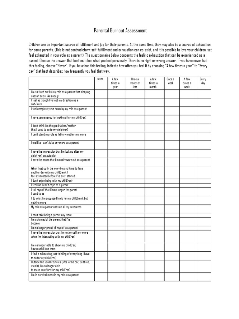 Parental Burnout Assessment Questionnaire | PDF | Human Development ...