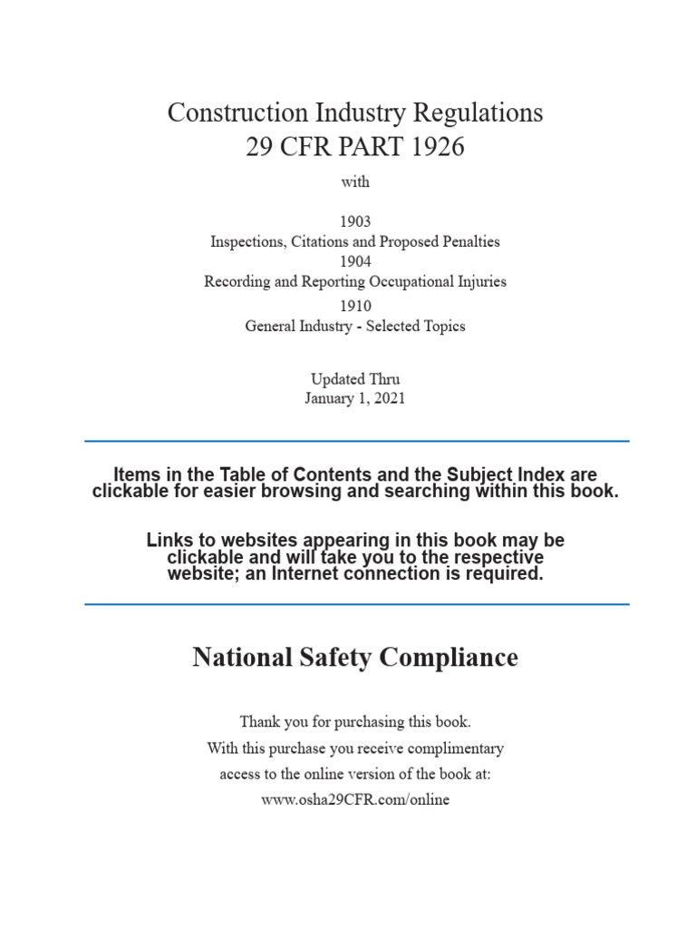 CFR 1926 Construction Industry Standards - January 2021 | PDF ...