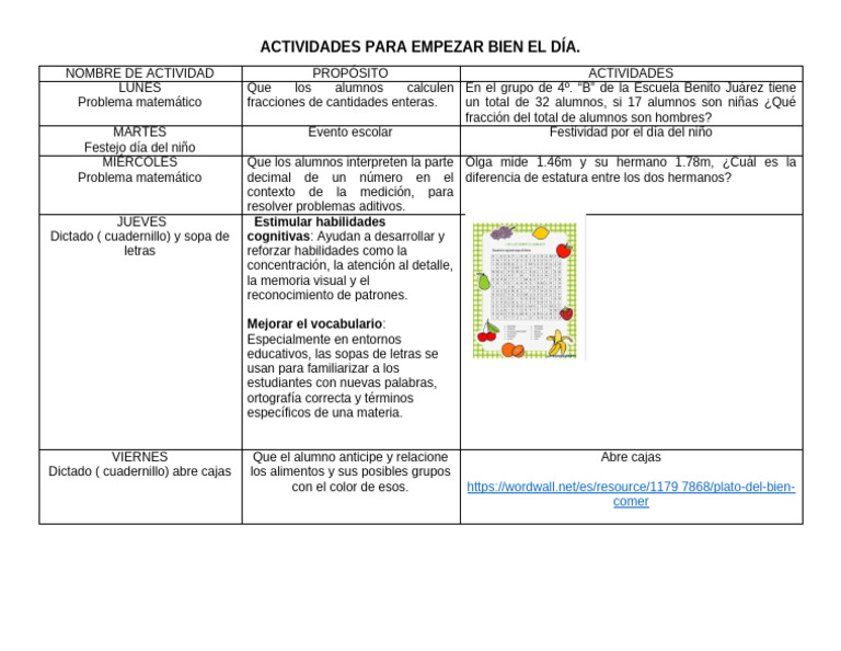 Actividades para Empezar Bien El Día | PDF
