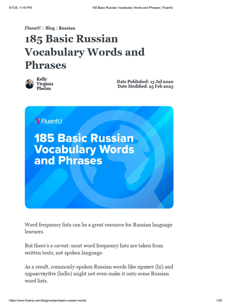185 Basic Russian Vocabulary Words and Phrases - FluentU | PDF ...