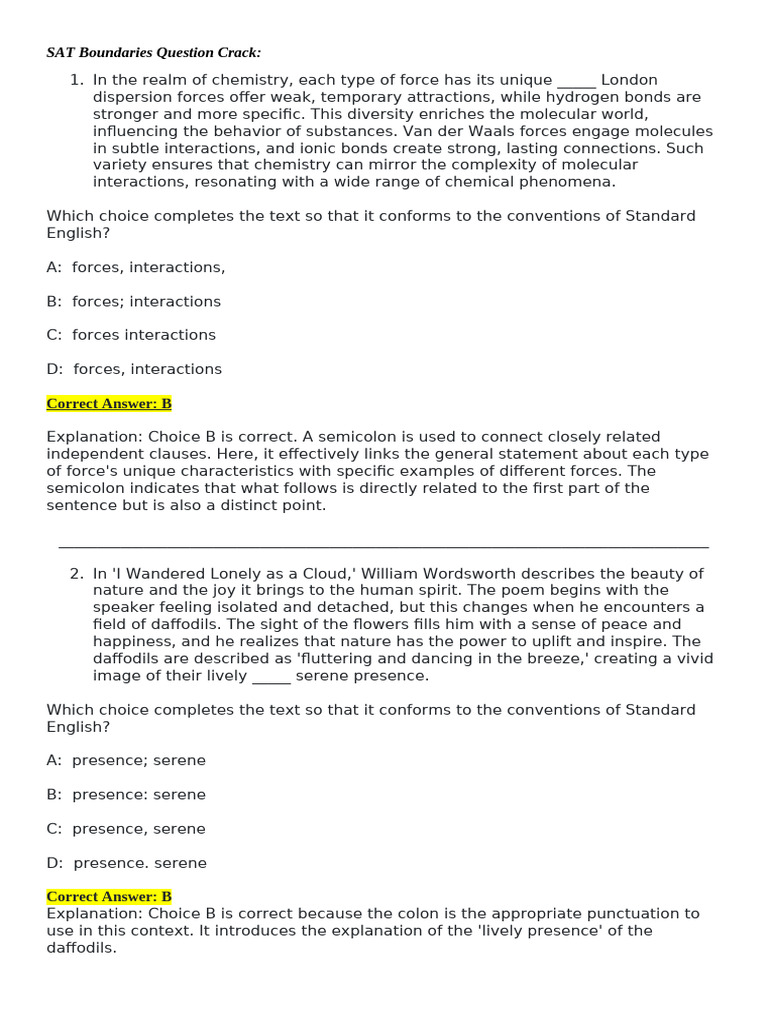 SAT Punctuation Practice Questions | PDF | Ph