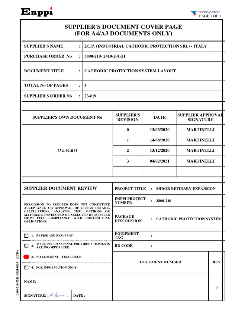 Supplier'S Document Cover Page (For A4/A3 Documents Only) | PDF