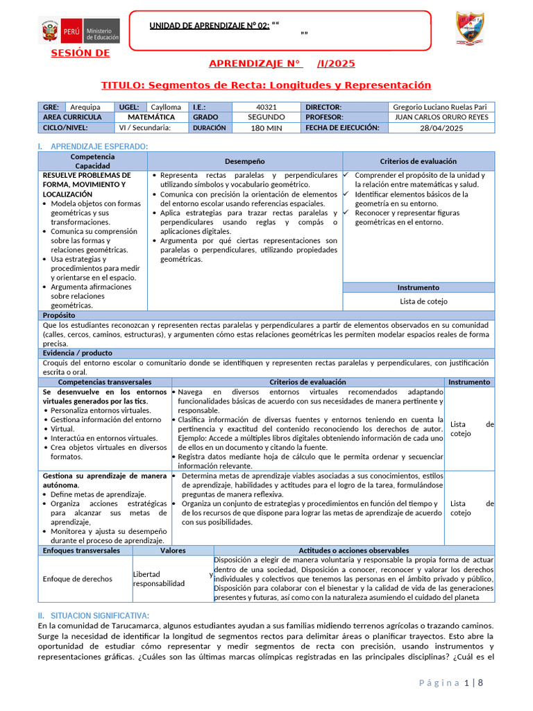 Unidad 2 Semana N°2 Sesion N°2 | PDF | Aprendizaje | Geometría