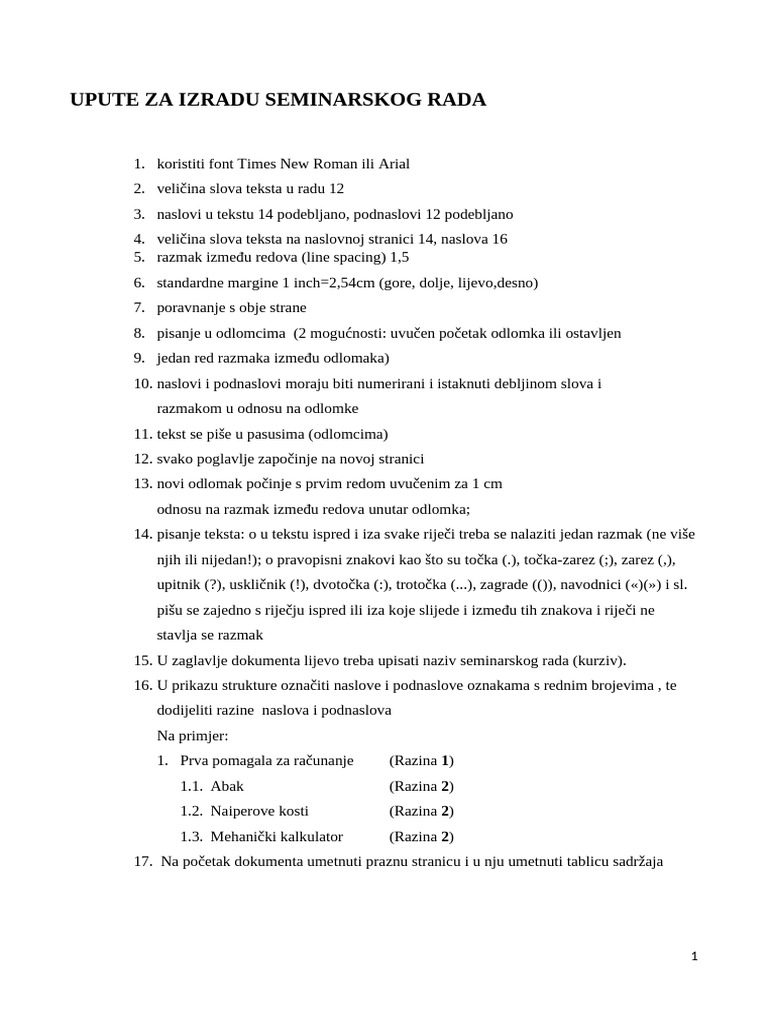 Upute Za Izradu Seminarskog Rada | PDF