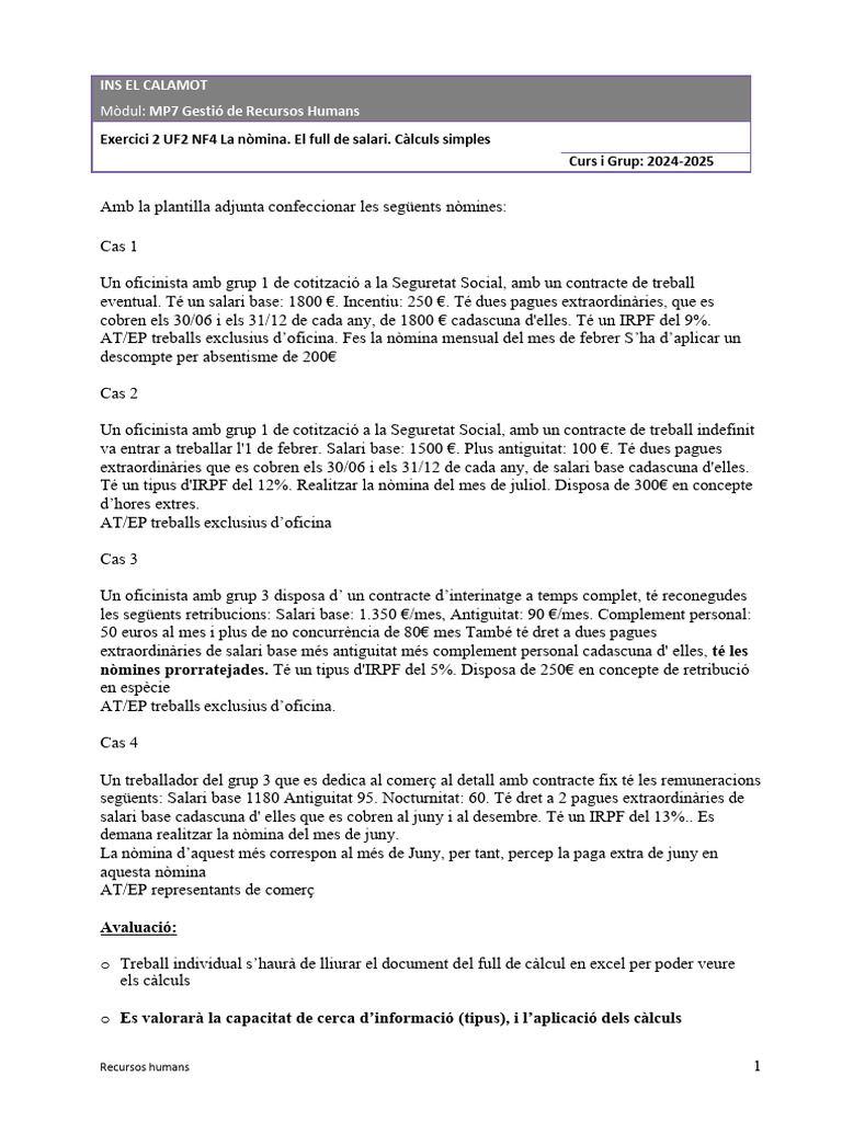 Exercici 2EX 2NOMINA SIMPLE | PDF