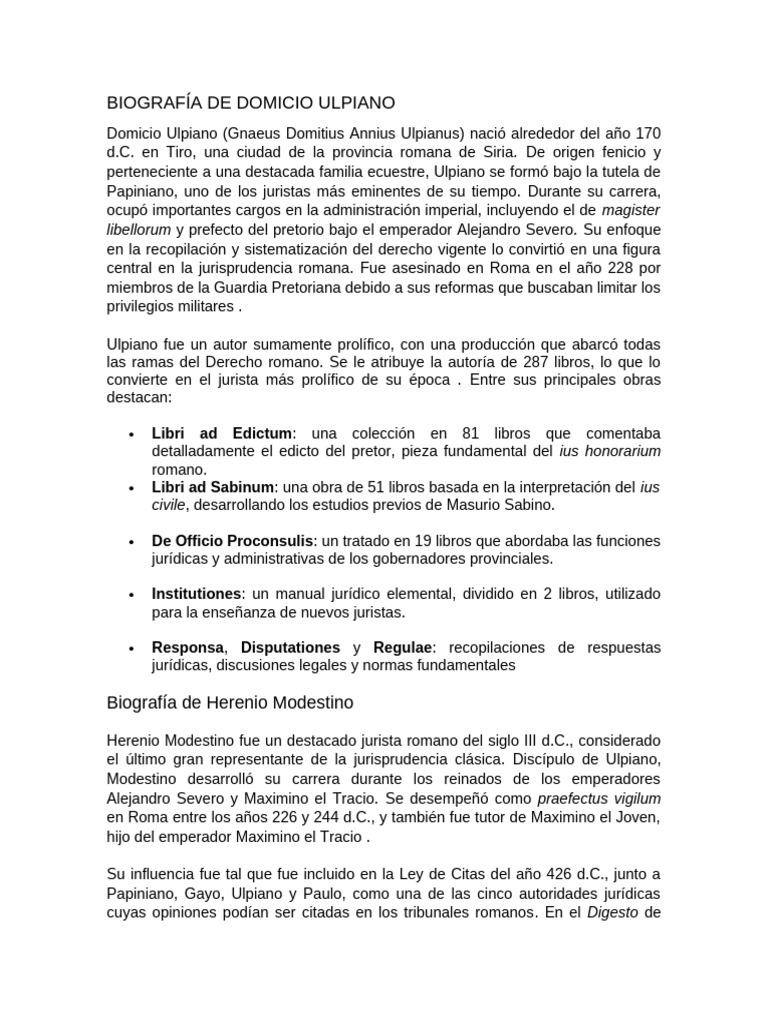 Biografía de Domicio Ulpiano | PDF | Roma antigua