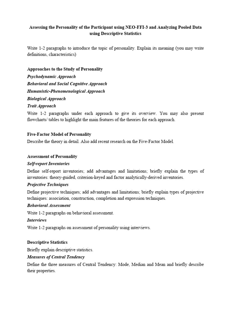 Outline For Writing NEO-FFI-3 Report | PDF | Statistics | Psychology