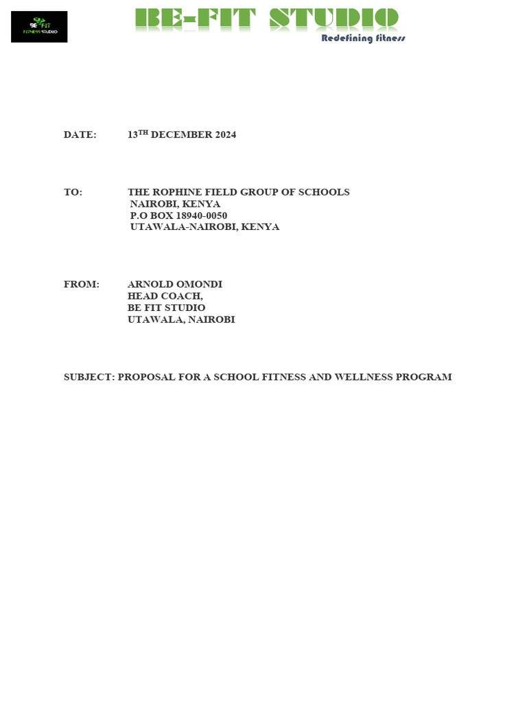 Rophine Fitness Proposal | PDF | Physical Fitness | Mental Health