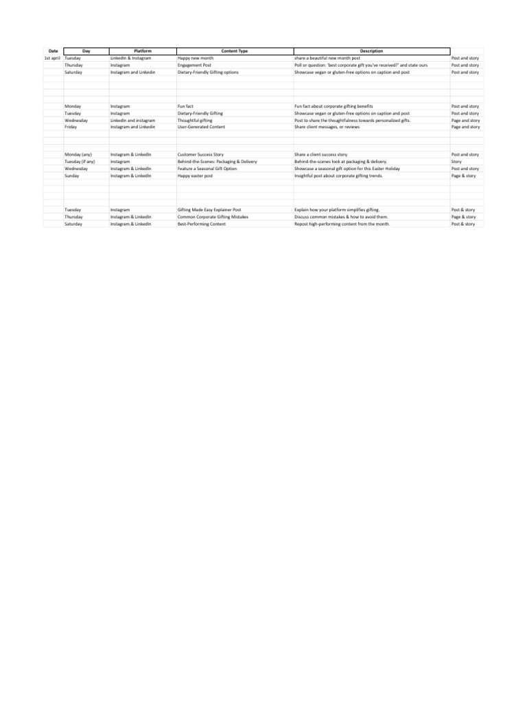 Content Calendar (BTD) April 2025 | PDF | Easter | Linked In