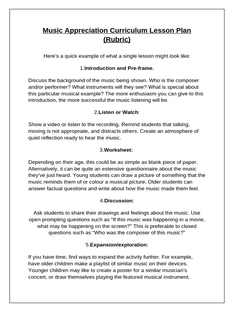 Music Appreciation Lesson Plan Guide | PDF