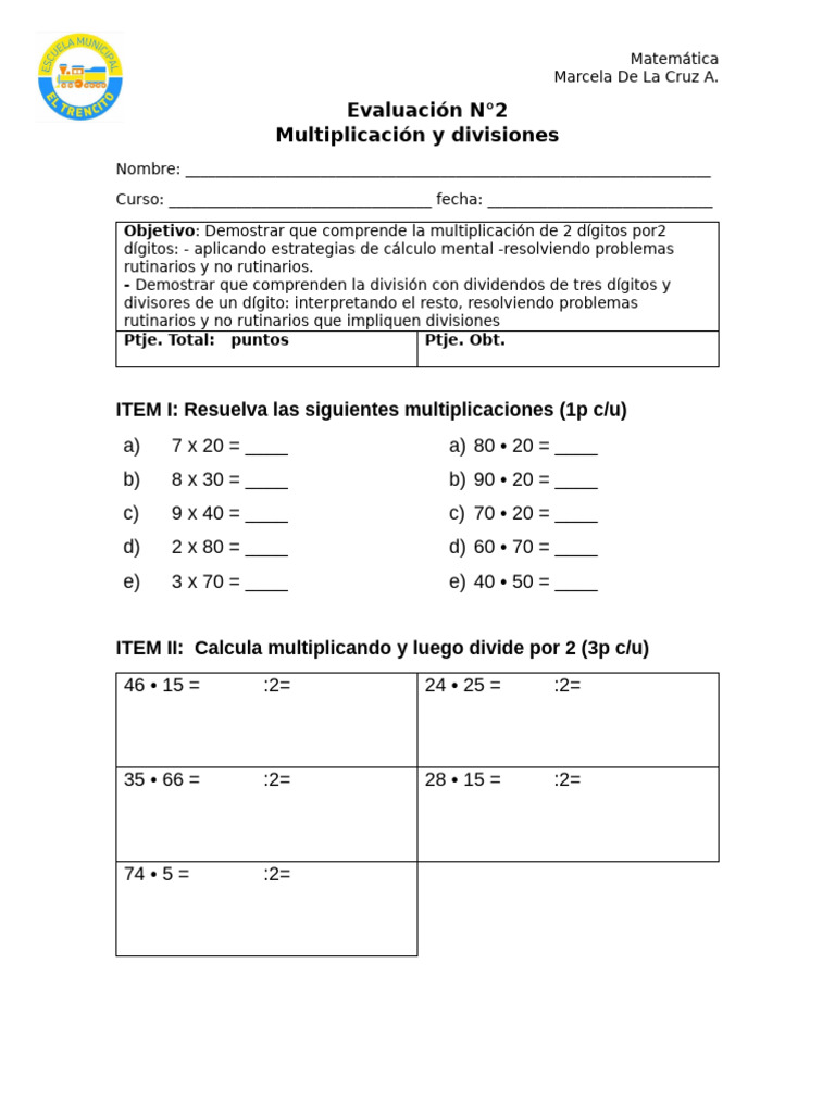 Ejercicios de Multiplicación y División | PDF