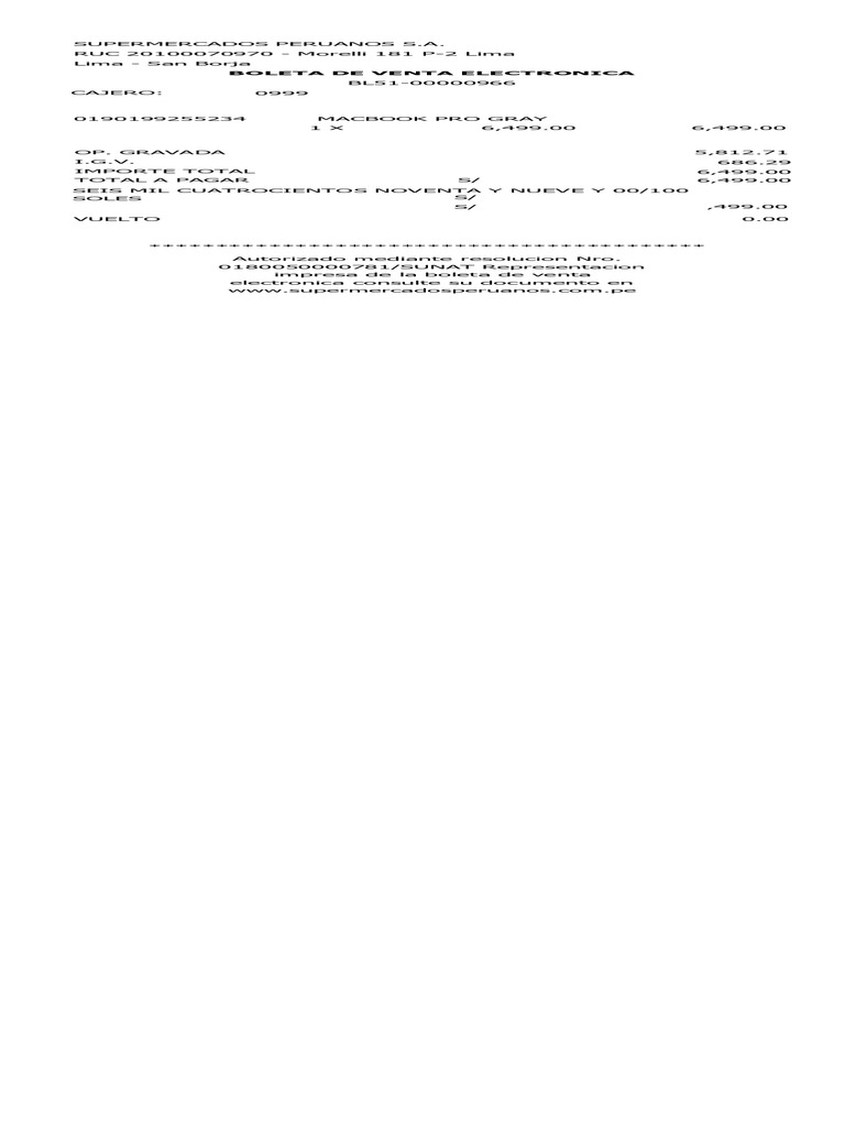 Boleta Electronica Macbook Pro | PDF