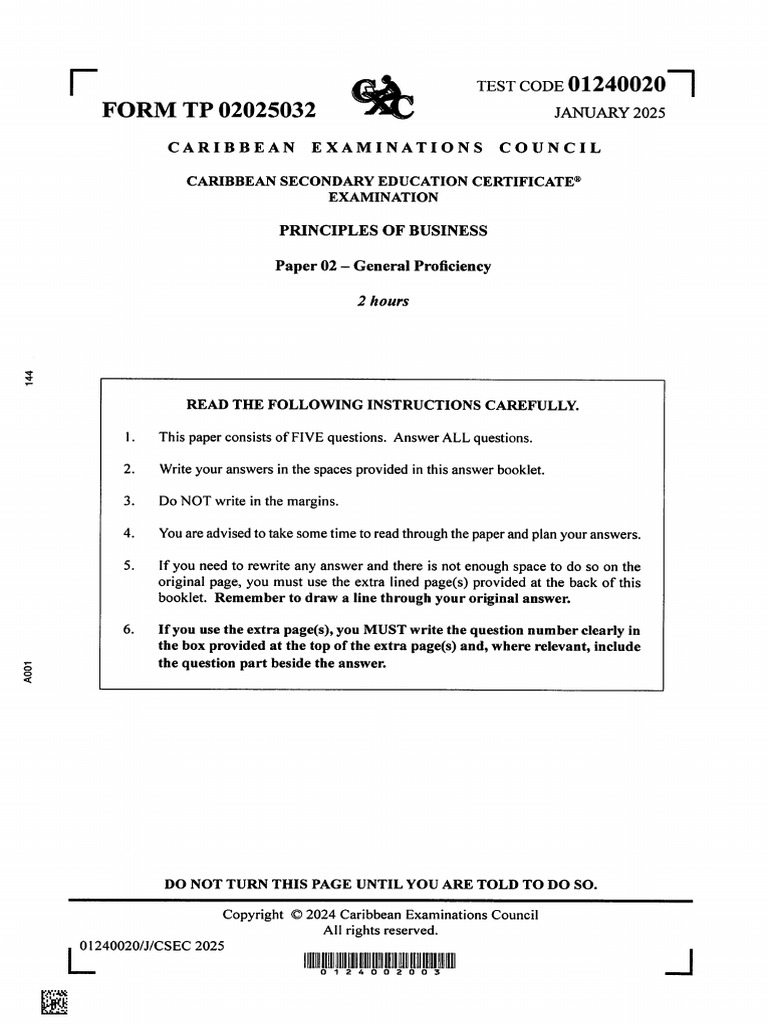 Csec Pob January 2025 p2 | PDF