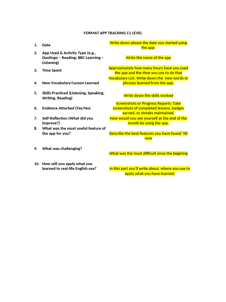 Format App Tracking c1 Level | PDF