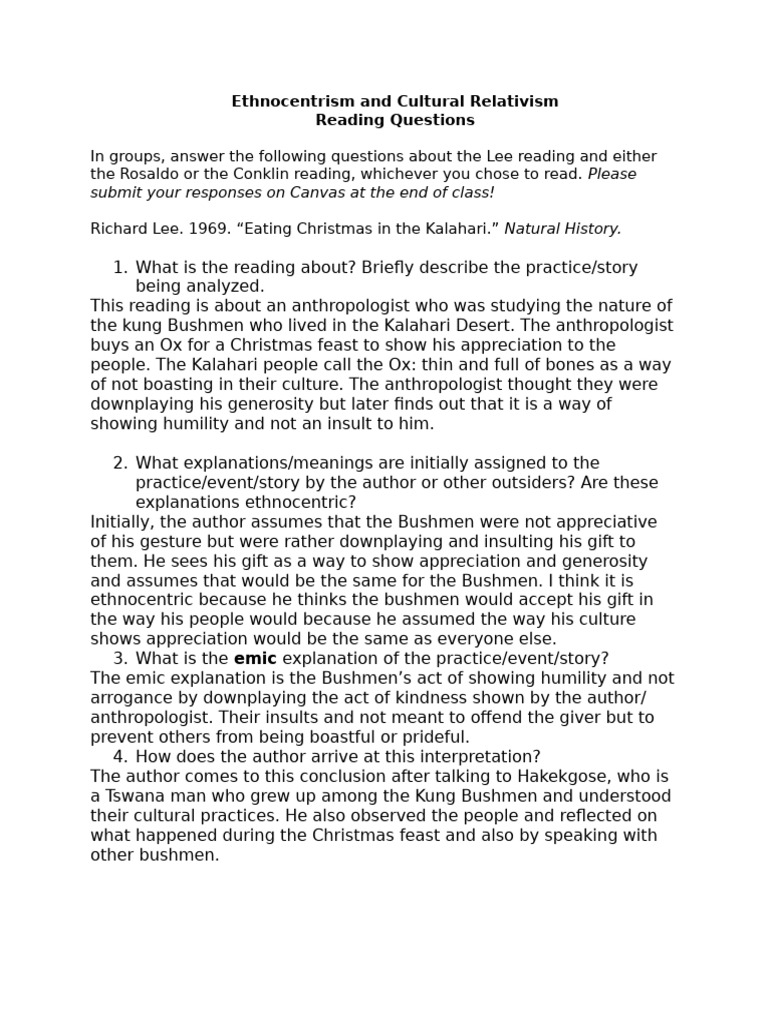 Ethnocentrism vs. Cultural Relativism Analysis | PDF