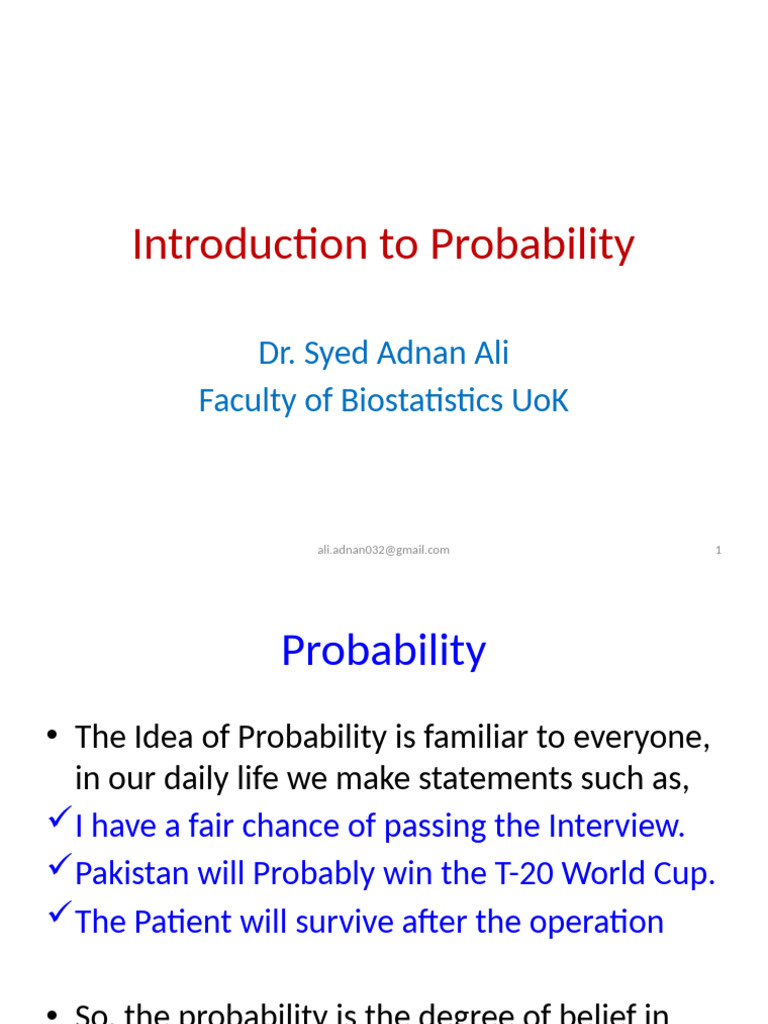Probabililty by Dr. Syed Adnan Ali | PDF | Sensitivity And Specificity | Probability