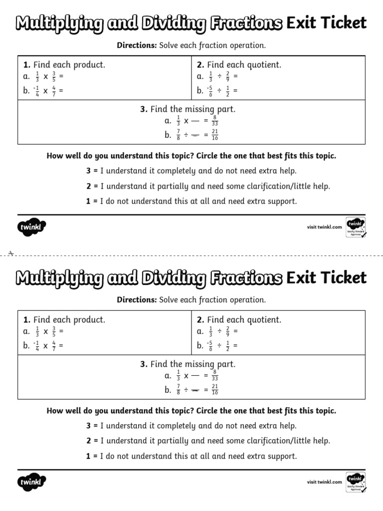 Multiplying and Dividing Fractions Exit Ticket | PDF | Mathematical ...