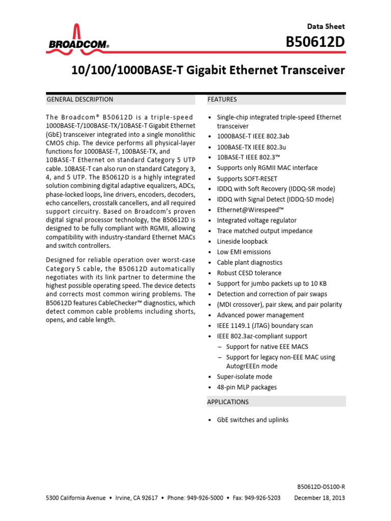 B50612D Datasheet | PDF | Networking Standards | Computer Standards