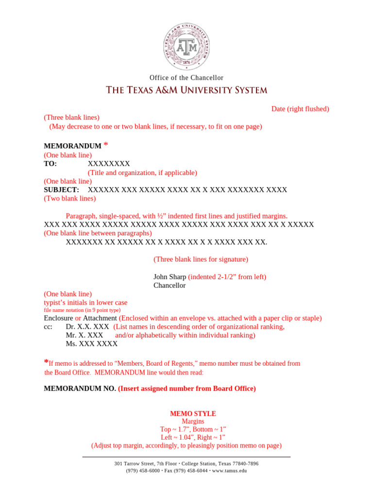2015 Texas A&M University Memo Template | PDF