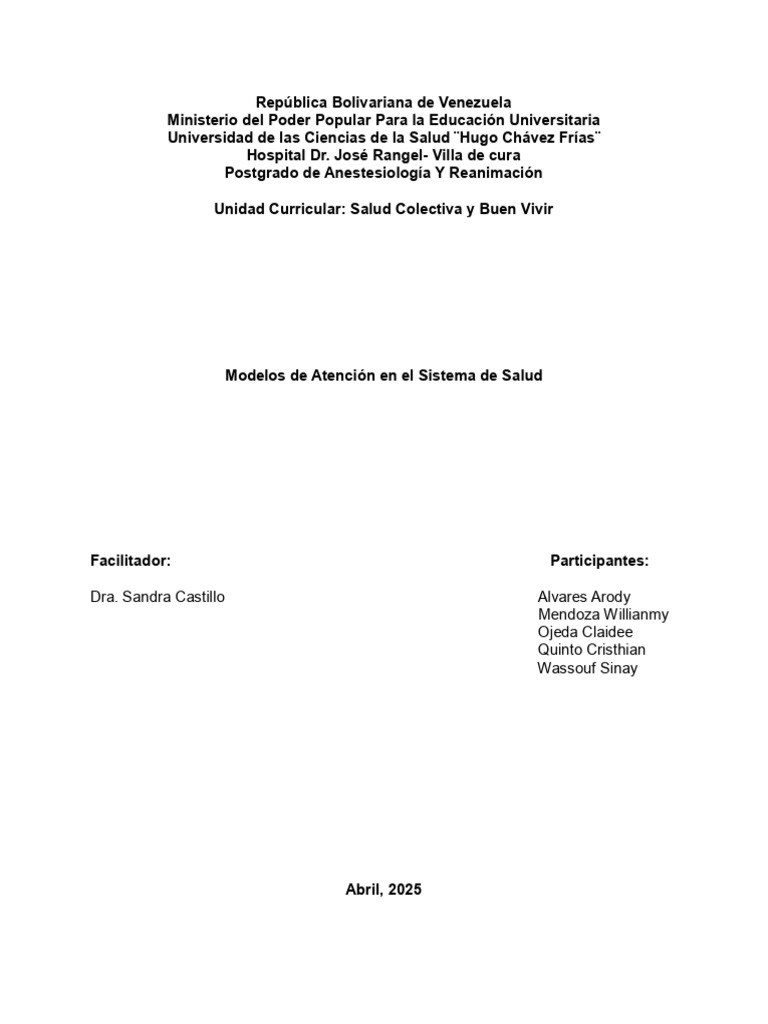 Modelos de Atencion de Salud. | PDF | Las enfermedades no transmisibles | Hospital