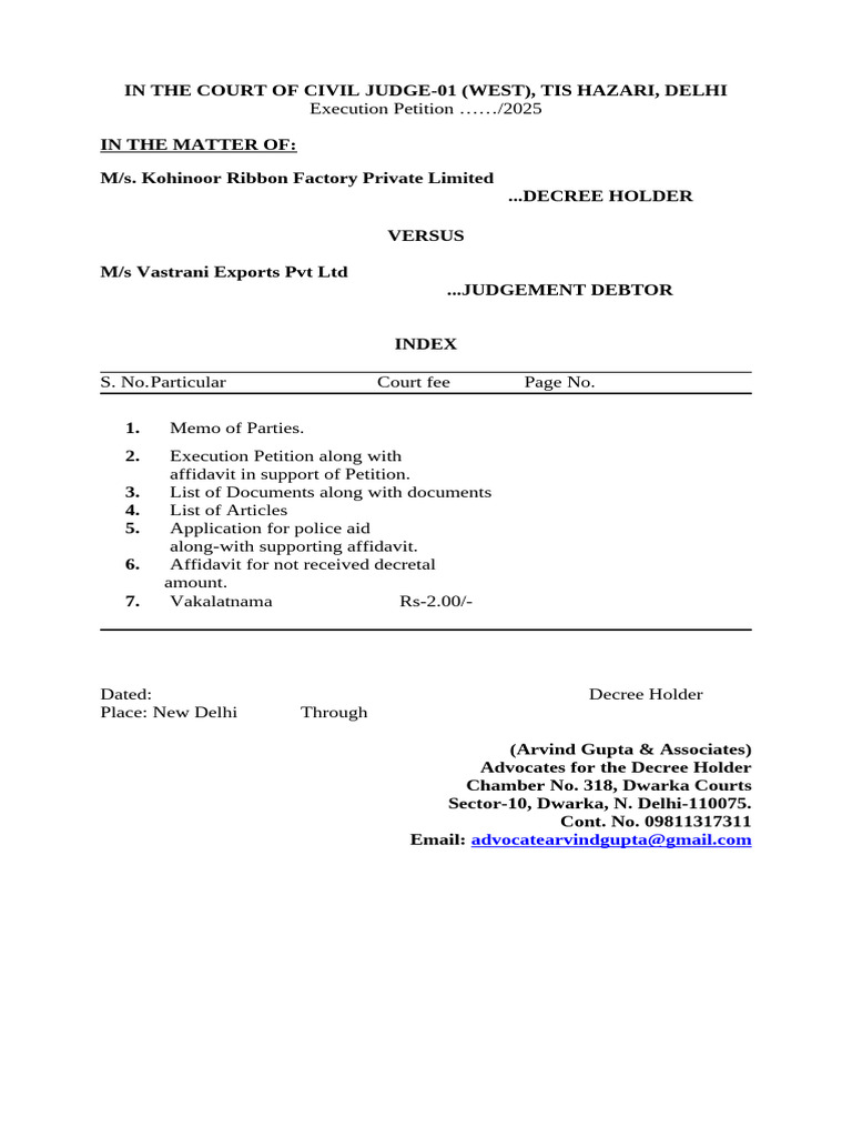 Kohinoor Vs Vastrani Final Execution. | PDF | Judgment (Law) | Affidavit