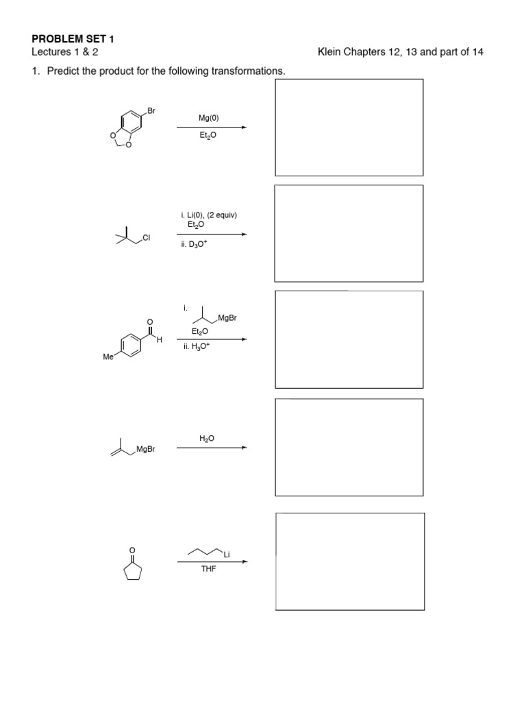 Organic Chemistry II Problem Set 1 | PDF | Chemistry | Chemical Synthesis