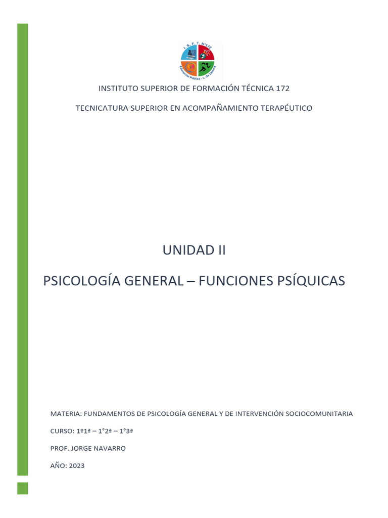 Unidad Ii - Psicología General - Funciones Psíquicas - La Actividad ...