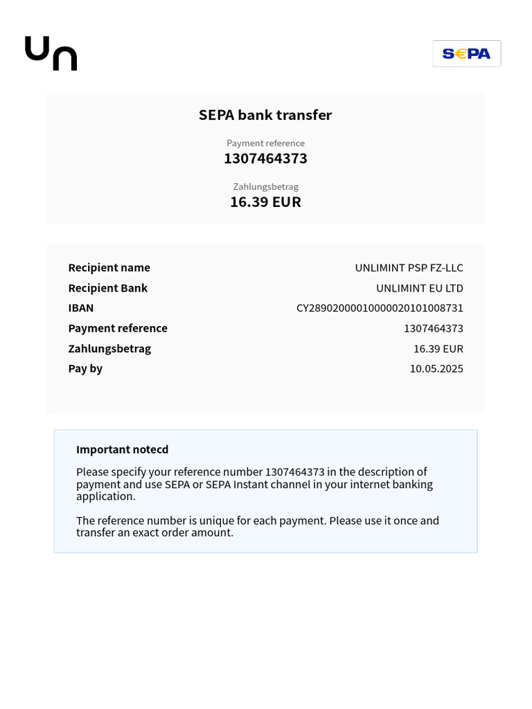 Sepa Payment Details | PDF