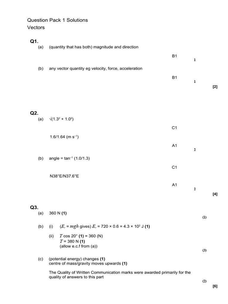Vector Solutions for Physics Questions | PDF | Force | Slope