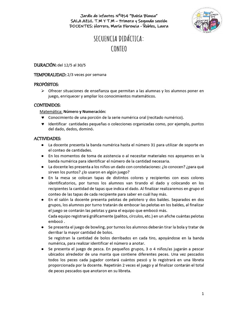 Secuencia Didactica Matematica Conteo | PDF