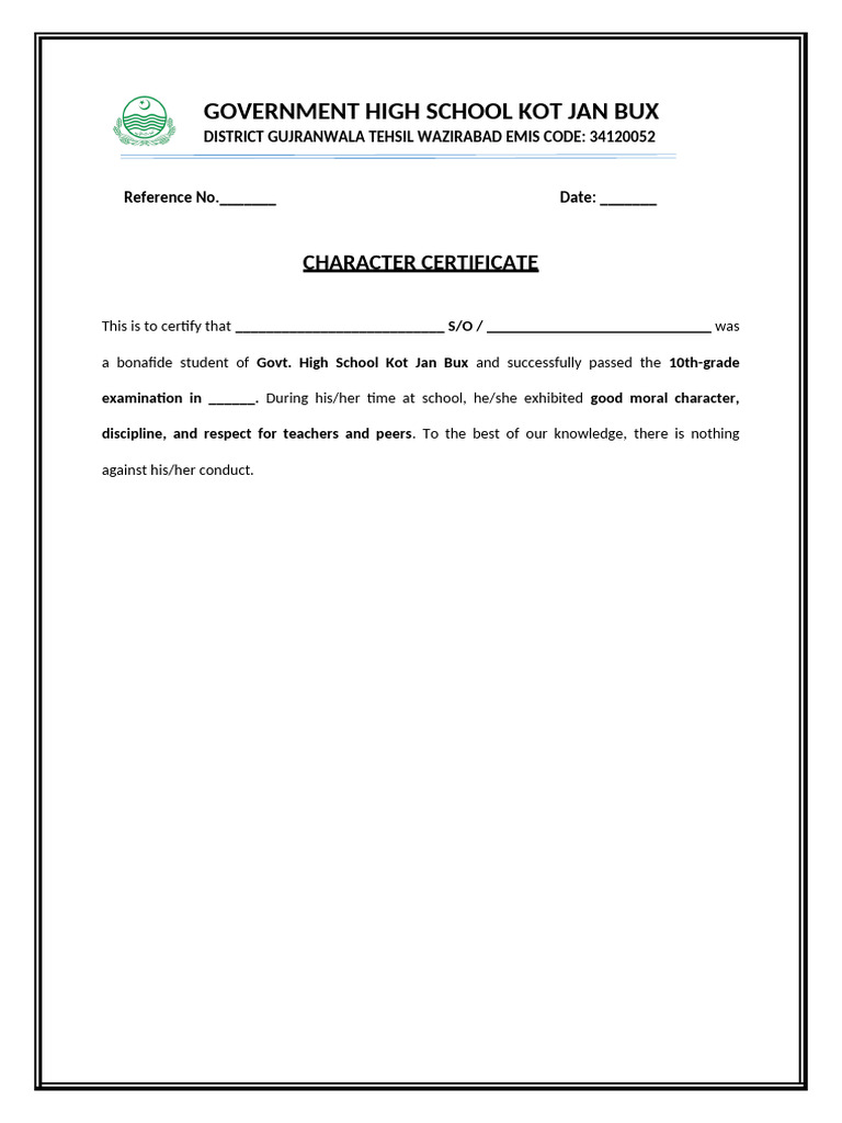 Character Certificate | PDF