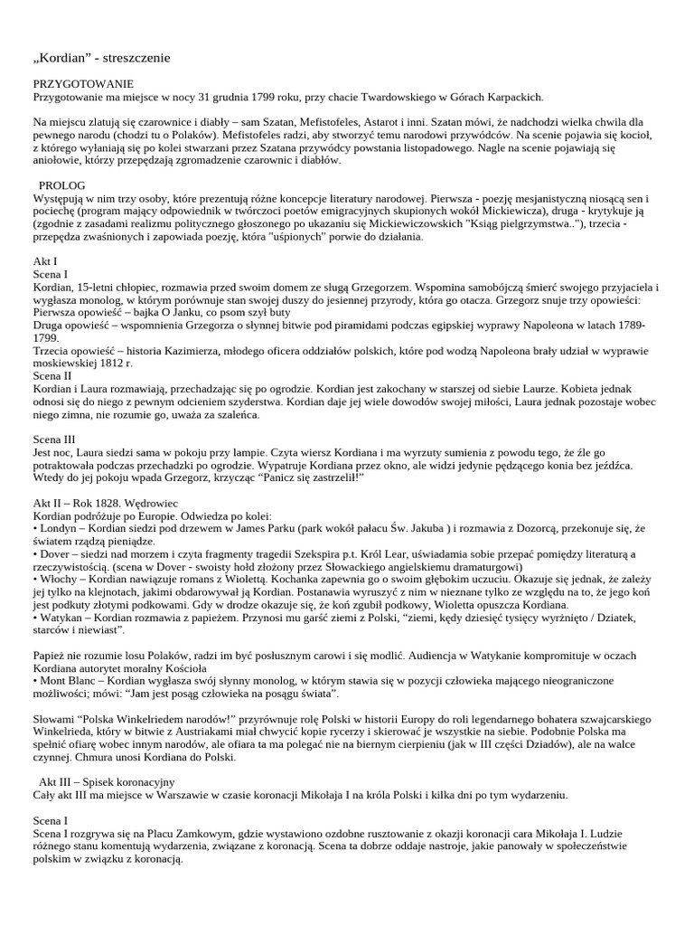 Kordian - Streszczenie | PDF