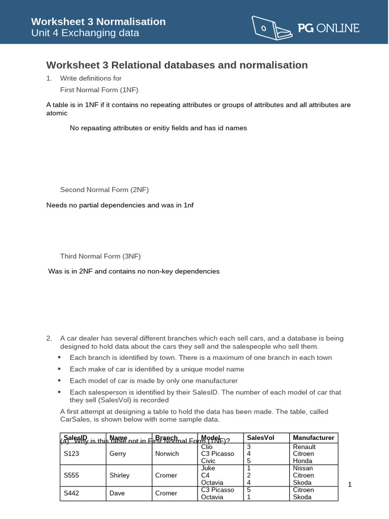 Data Types Worksheet 3 Relational Databases and Normalisation (3) 1 | PDF | Information ...