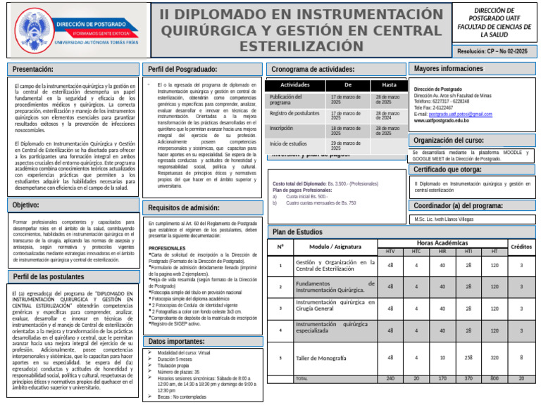 Cartel DIPLOMADO INSTRUMENTACIÓN Y ESTERILIZACIÓN | PDF