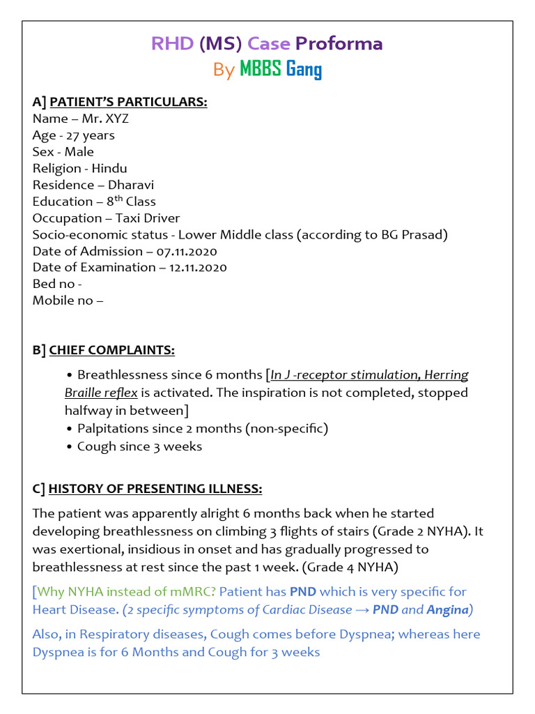 1a. MBBS Gang RHD (MS) Case | PDF | Heart | Pulse