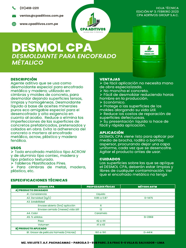 Ficha Tecnica Desmol Cpa | PDF