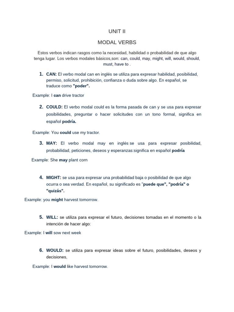 Guia Ii Verbos Modales. Inglés I | PDF