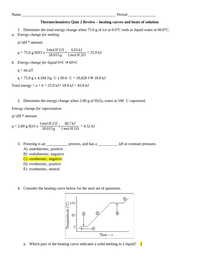 1.5 Thermo - 2024 Heating Curve Quiz REVIEW KEY | PDF | Water | Freezing